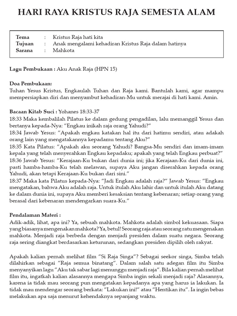 52 Hari Raya Kristus Raja Semesta Alam - 24 November 2024 | PDF