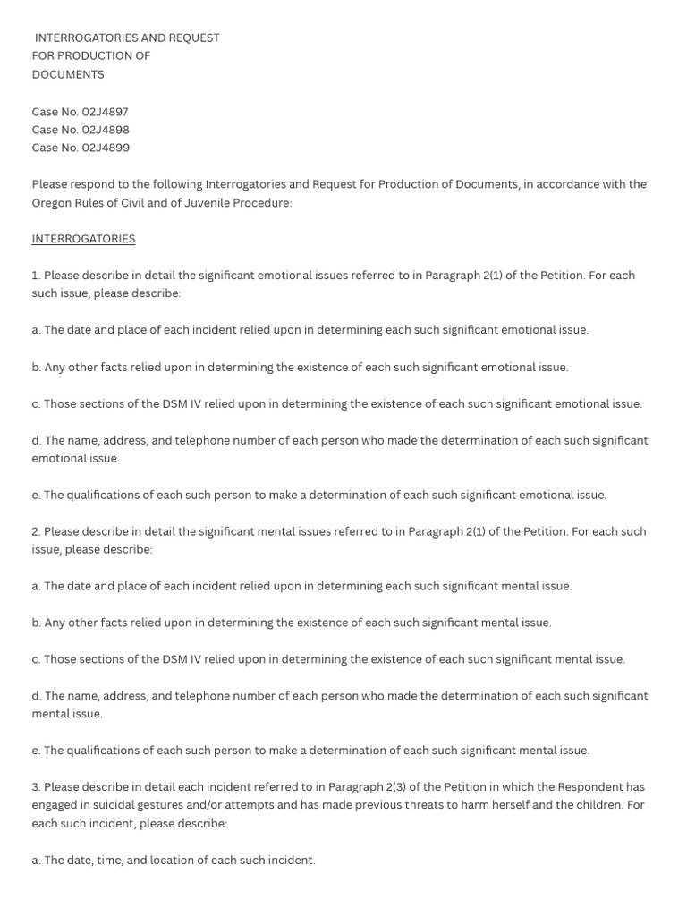 INTERROGATORIES AND REQUEST FOR PRODUCTION OF DOCUMENTS Case No ...