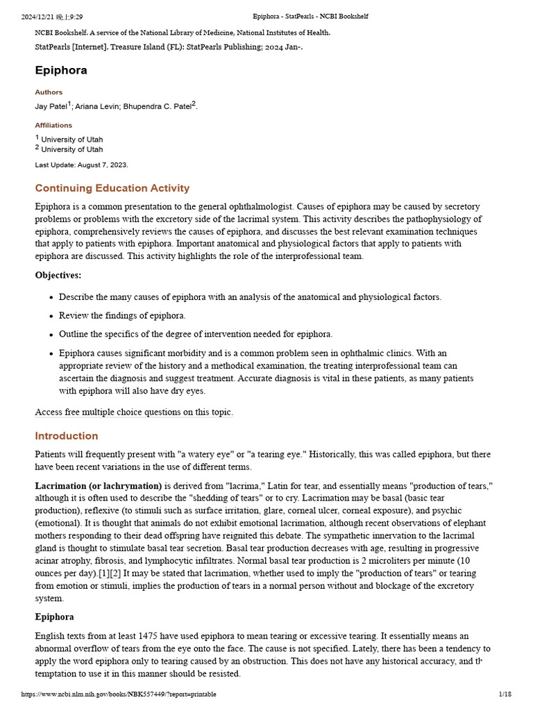 Understanding Epiphora in Ophthalmology | PDF | Ophthalmology | Human Eye