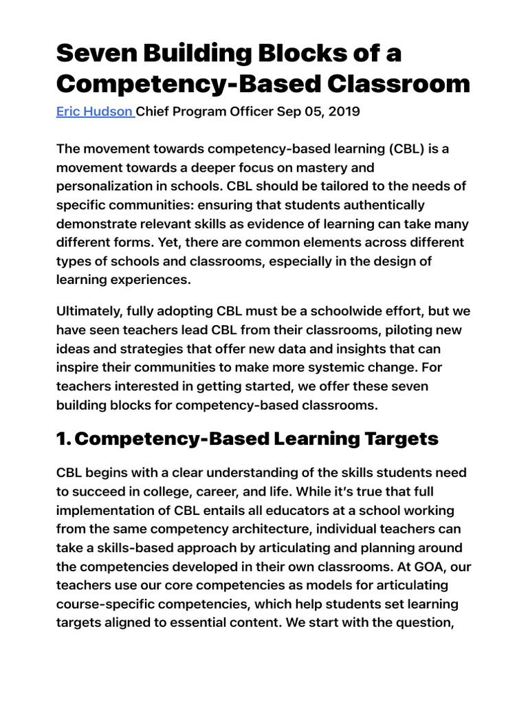 Seven Building Blocks of a Competency-Based Classroom | GOA | PDF ...