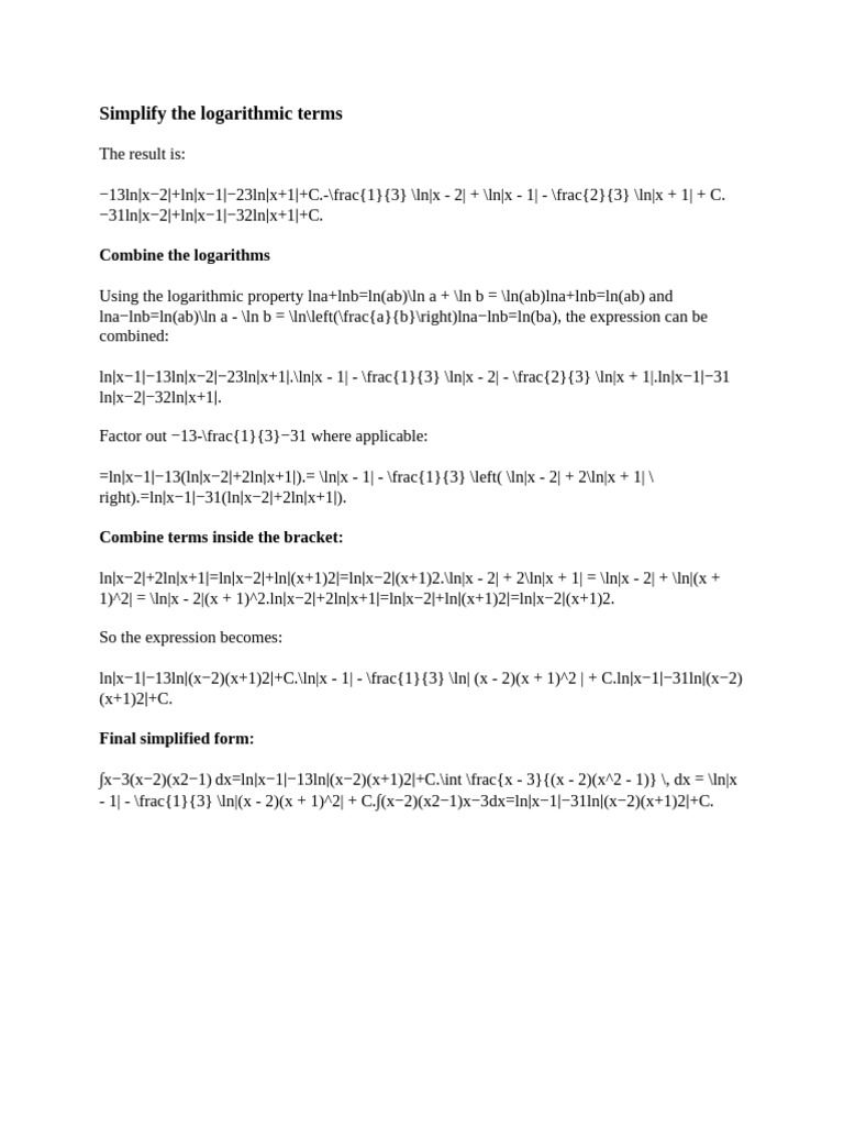 Simplifying Logarithmic Expressions | PDF