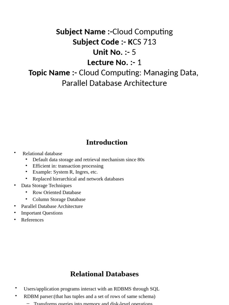 Unit 5 Lecture 1 | PDF | Databases | Relational Database
