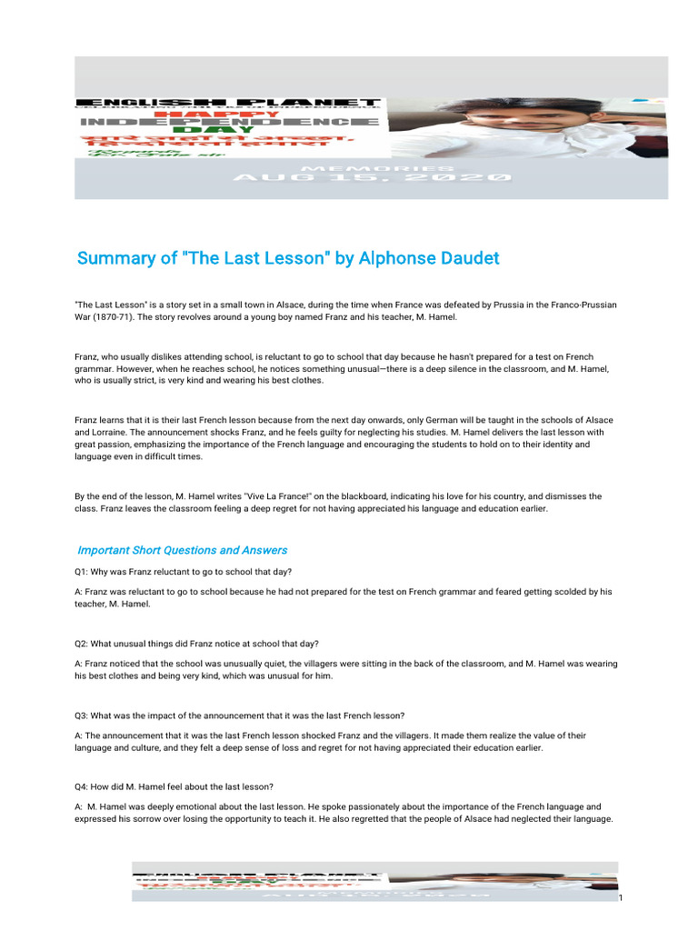The Last Lesson by Alphonse Daudet | PDF | Human Communication