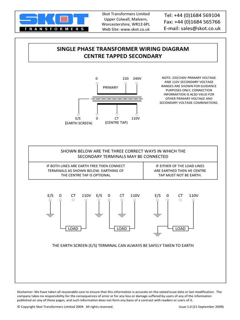 Single Phase Transformer Wiring Diagram Centre Tapped Seco | PDF ...