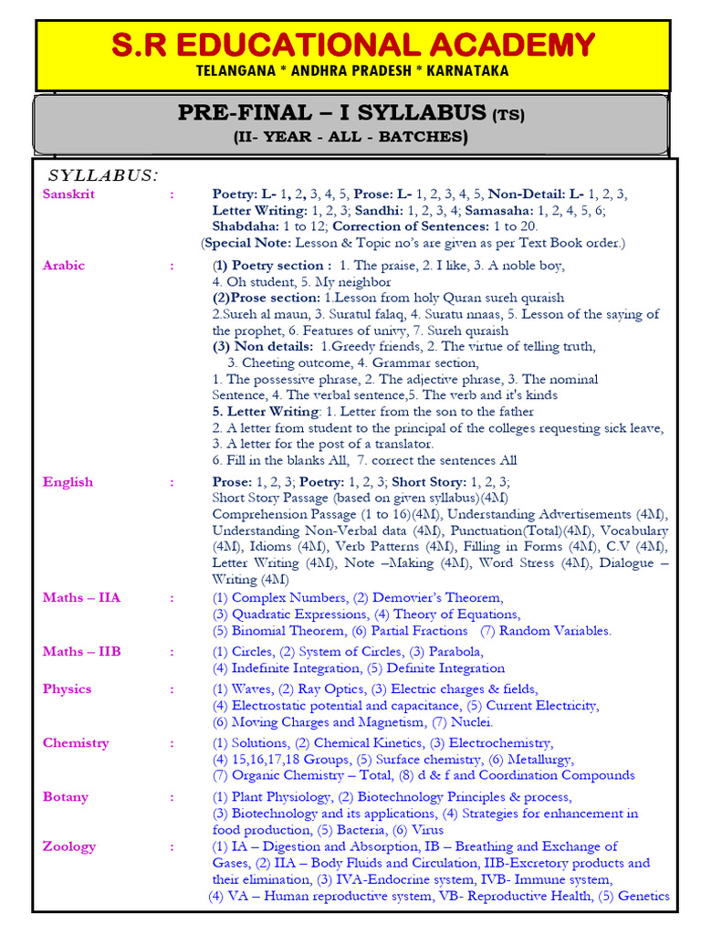 Pre-Final Exam Syllabus for TS Students | PDF | Chemistry | Electricity