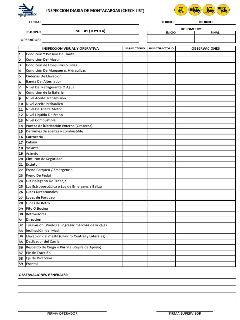 Formato - Check List Montacargas | PDF