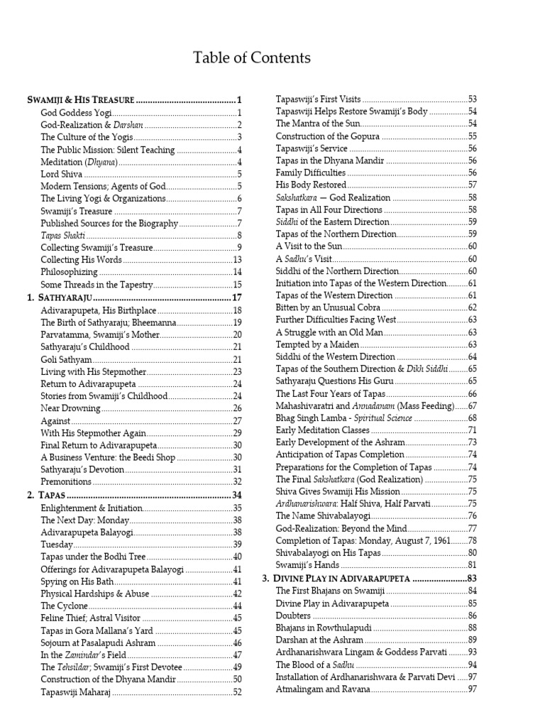 The Life-Of Shivabalayogi ToC | PDF | Spirituality | Indian Philosophy