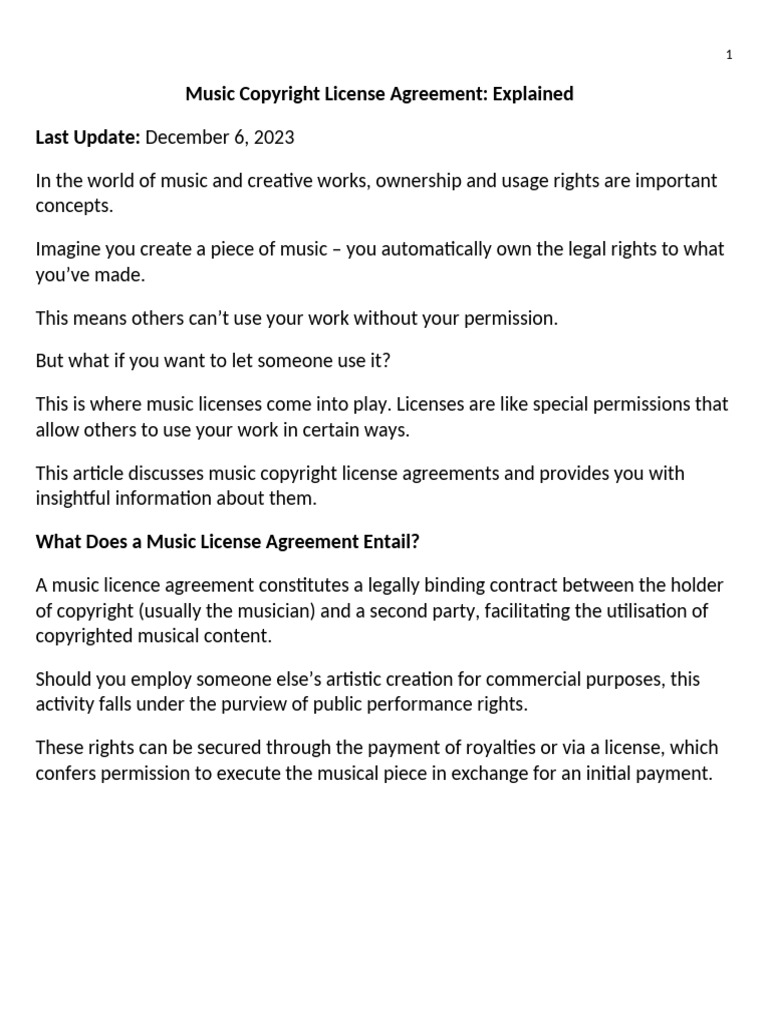 Music Copyright License Agreement | PDF | License | Copyright