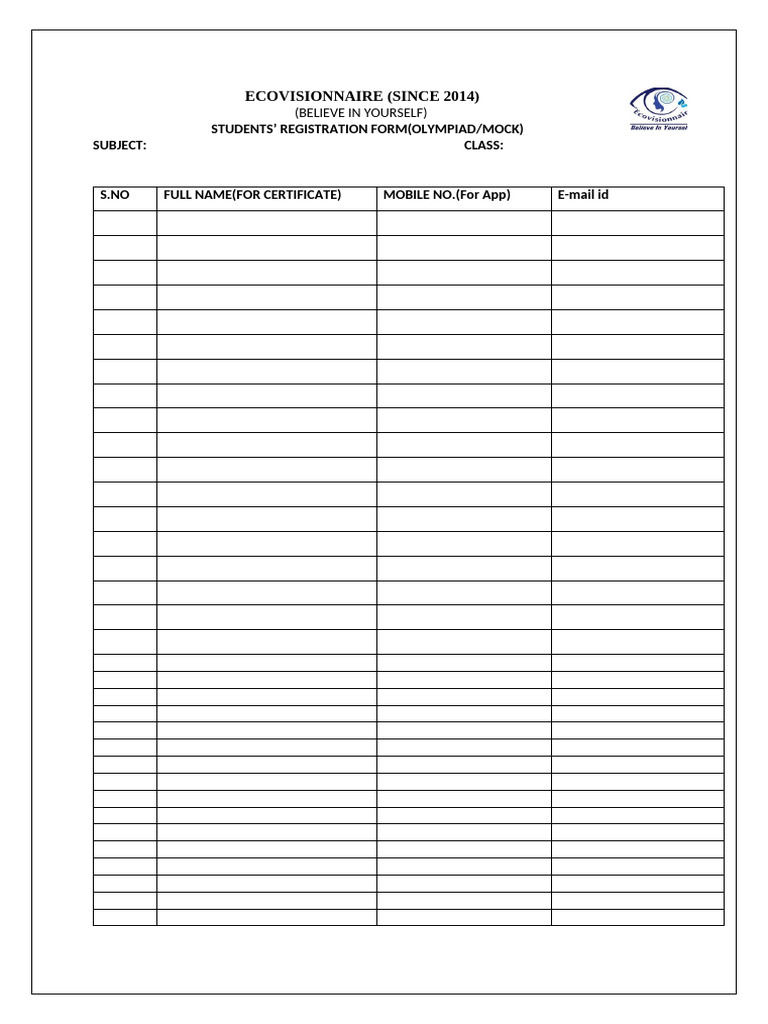 Class 9 Registration Form 2024-25 | PDF