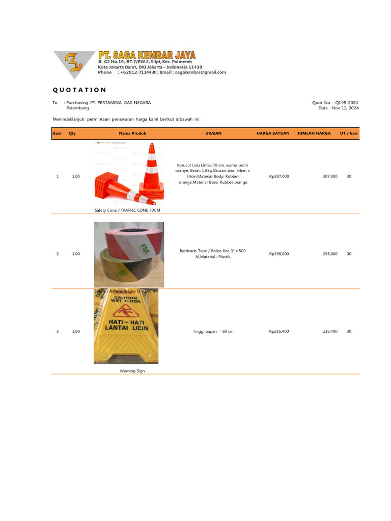Quotation Penawaran PT SAGA (2) | PDF