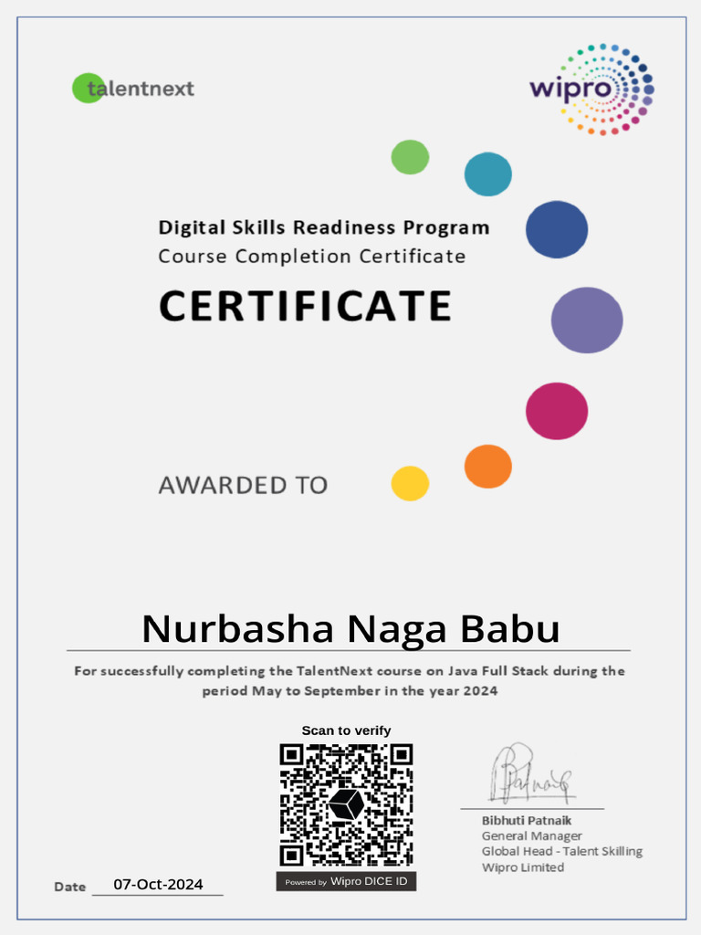 Wipro TalentNext Java Full Stack Certification - 1728564568891 | PDF