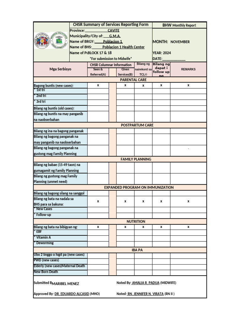BHW Form | PDF | Midwifery | Maternal Health