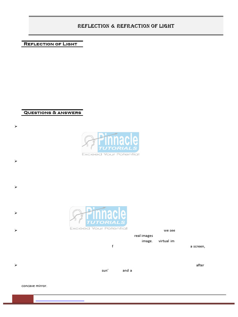 Reflection - & - Refraction - Sheet - Ec1otxt5yy6idfm7qmco | PDF ...