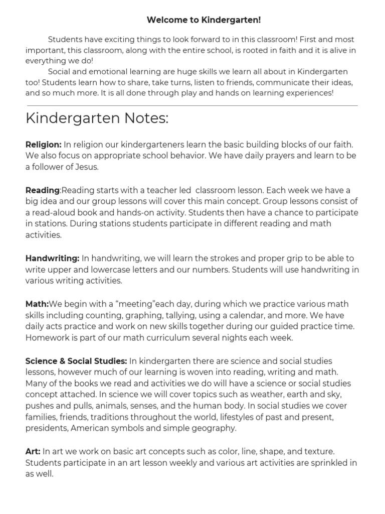 Welcome-to-Kindergarten-2019-2020 | PDF