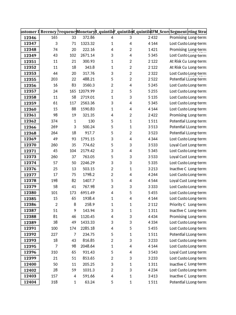 Segmented Rfm Metrics With Strategies | PDF