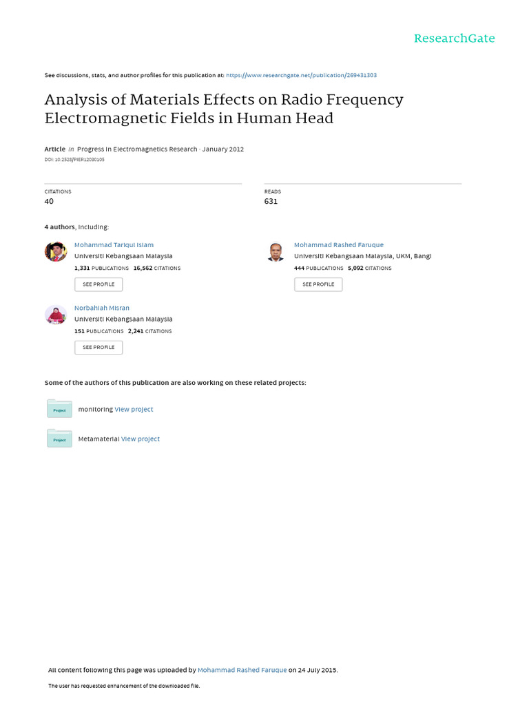 Materials Impact on RF Fields in Head | PDF | Antenna (Radio ...