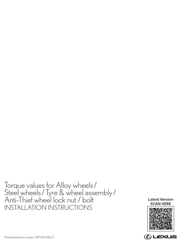 Torque Values For Alloy Wheels Steel Wheels Wheel Lock Lexus AIM 004 ...