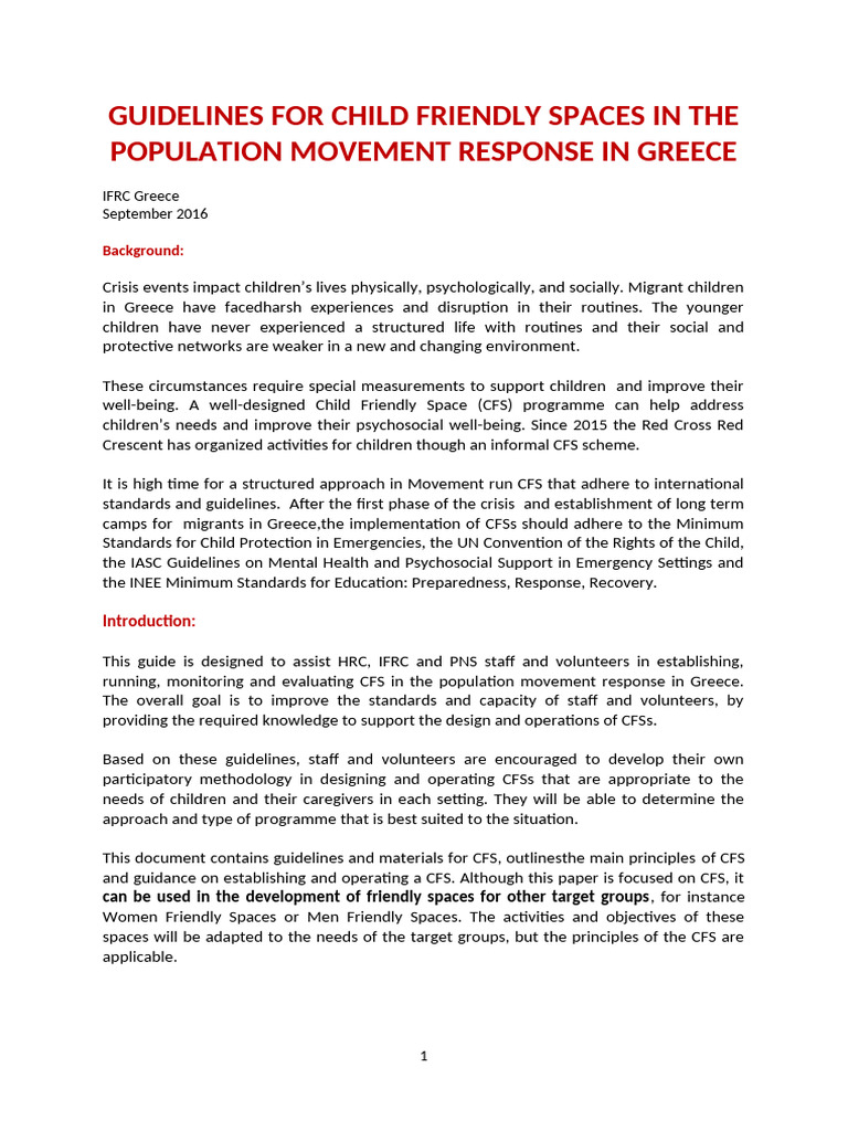 Guidelines For Child Friendly Spaces in The Population Movement ...