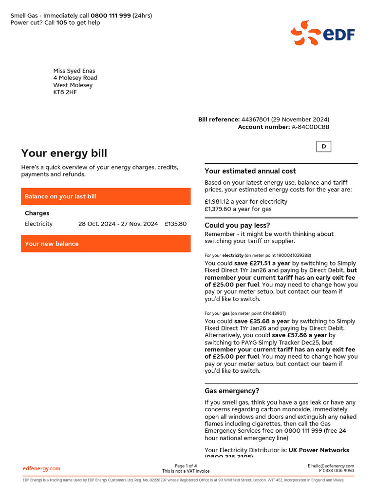 Edf Energy Statement 2024 11 28 | PDF | Payments | Debit Card