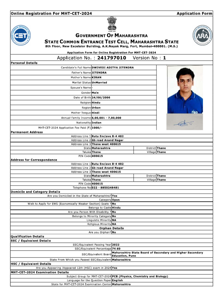 Aditya CET Form | PDF