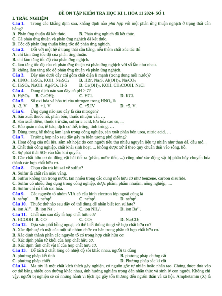 De Kiemtra HK1 - Hoa 11-CTST | PDF