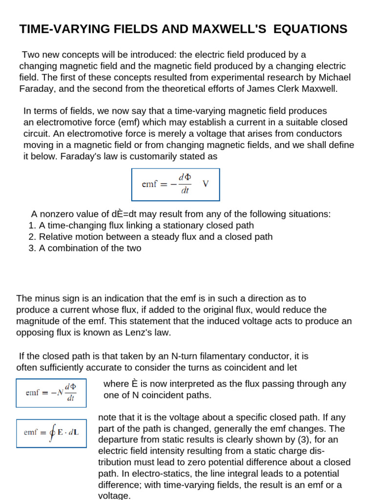 8 Time Varying Fields Maxwells Equations Pdf Magnetic Field