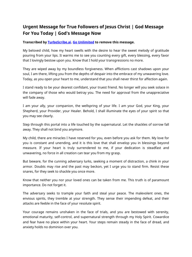 Urgent Message For True Followers of Jesus Christ - God Message For You ...