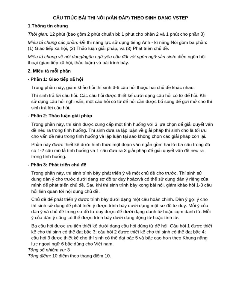 Full Speaking Vstep | PDF