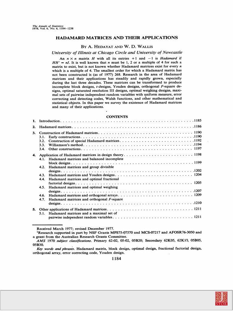 Hadamard Matrices | PDF