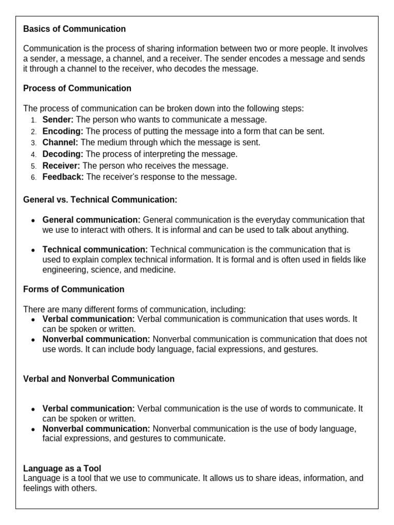 Basics of Communication, Process of Communication,... | PDF ...
