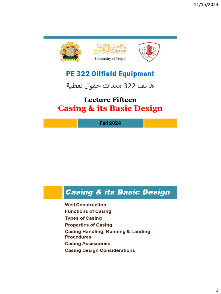 UOT Fall2024 PE322 Group2 Lecture15 Casing | PDF | Casing (Borehole) | Strength Of Materials
