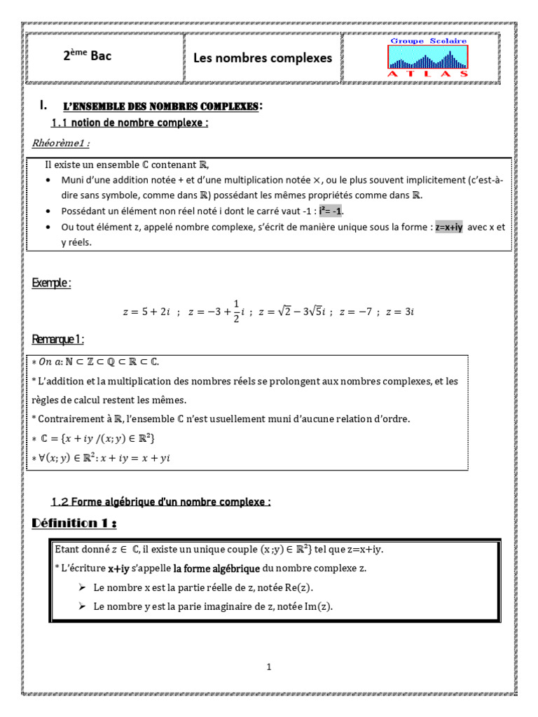 Nombres Complexes pour 2ème Bac | PDF | Nombre complexe | Nombre réel