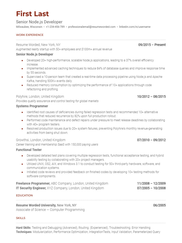 Senior Node.js Developer Profile | PDF | Software Testing | Computer ...