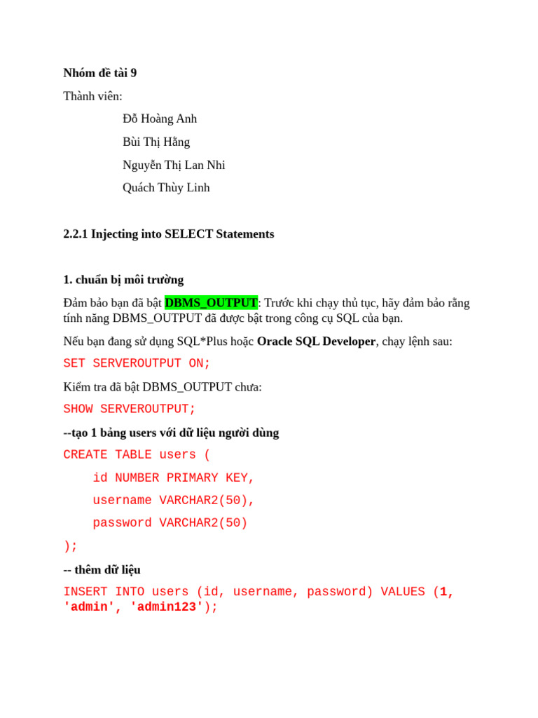 Nhóm đề tài 9: Set Serveroutput On | PDF