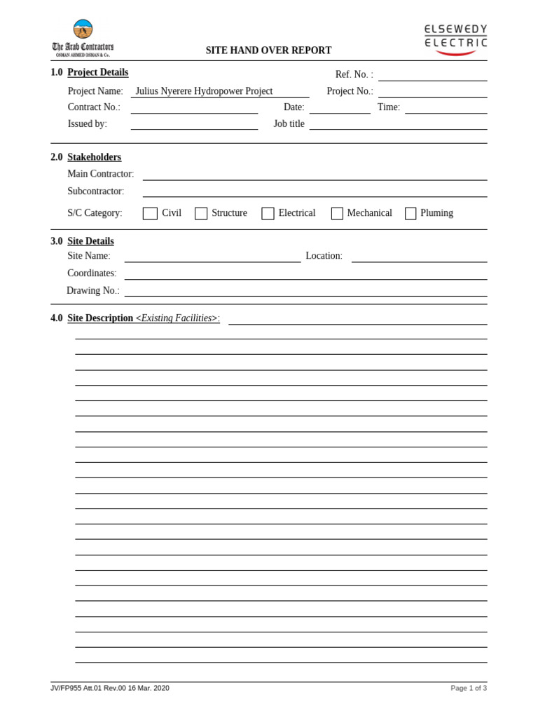 JV-FP955 Att.01 - Site Handover | PDF