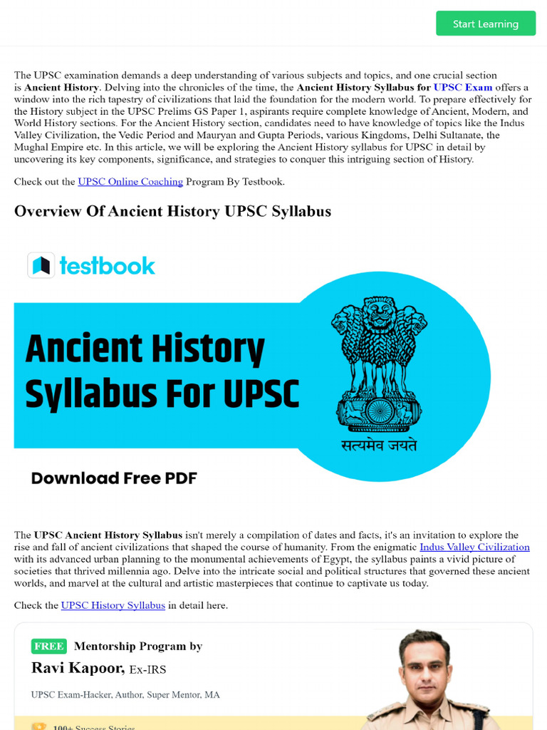 Ancient History Syllabus For UPSC | PDF