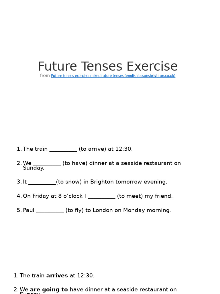 Future Tenses Exercise Show | PDF