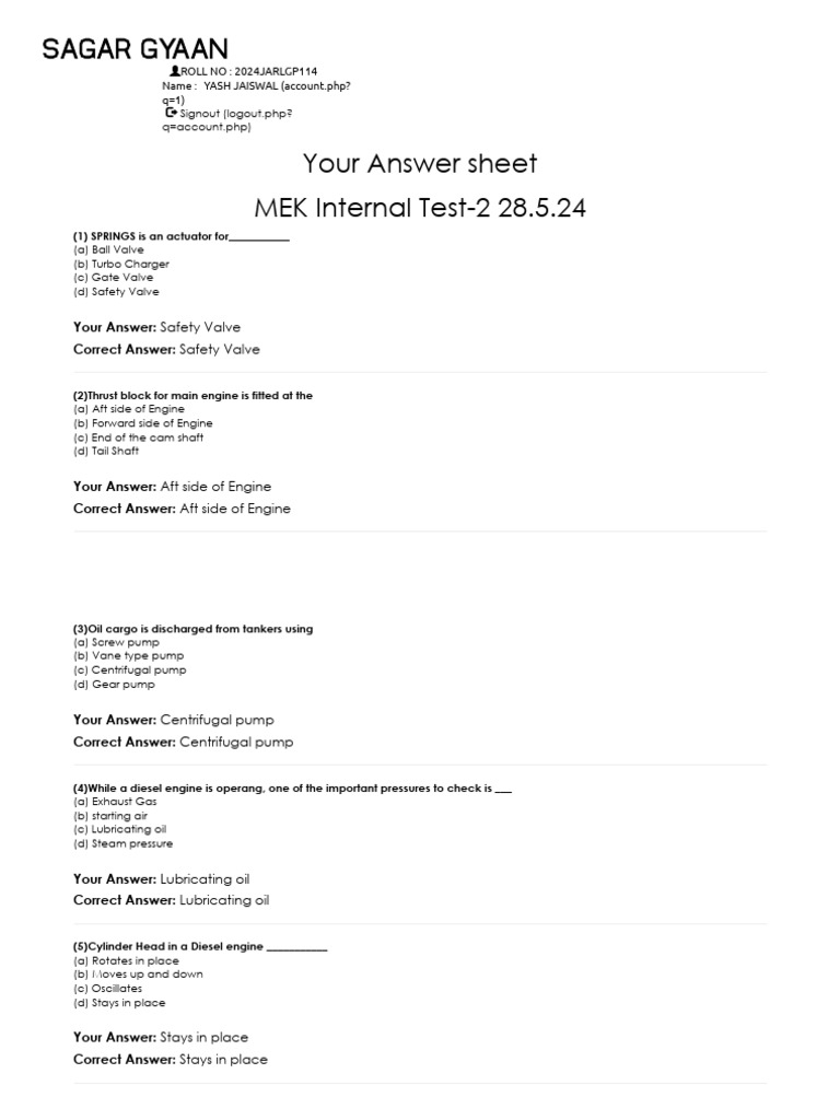 MEK Internal Test-2 Answer Key | PDF | Pump | Engines