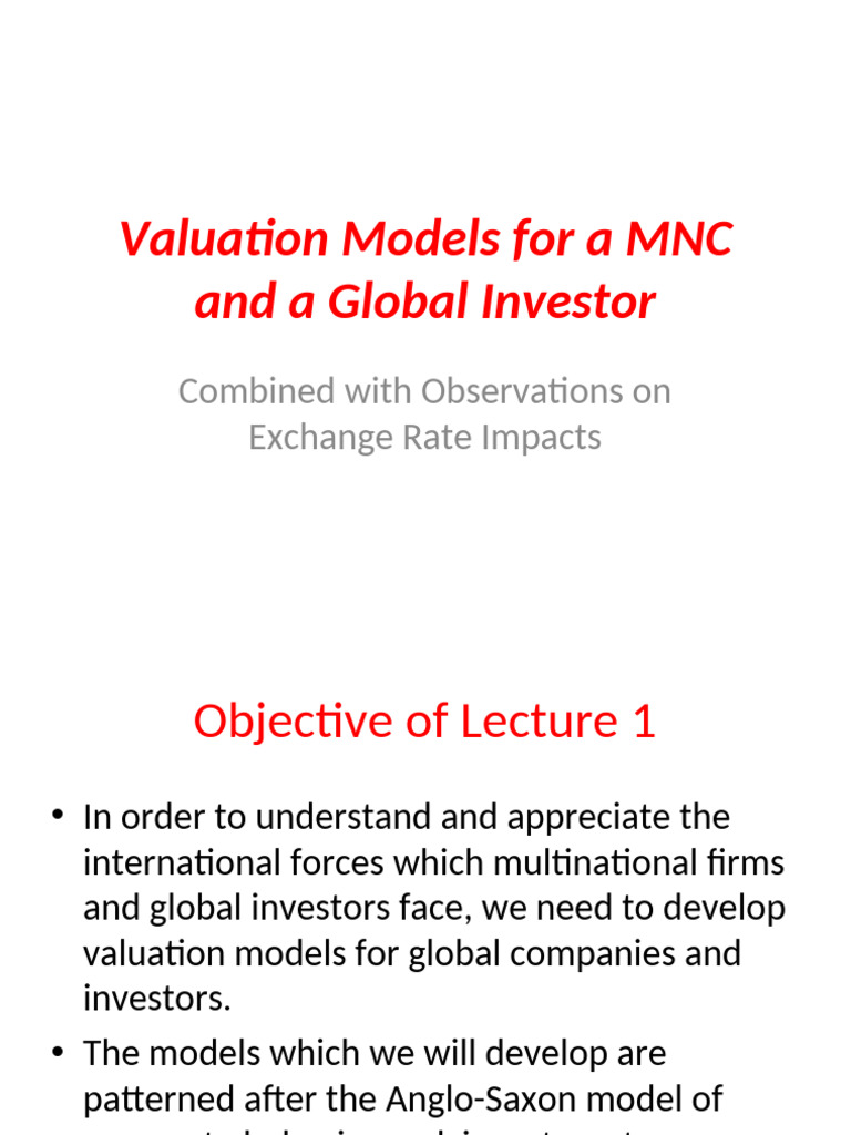 01 INBU 4200 Fall 2010 Lecture 1 Valuation Model For A MNC | PDF ...