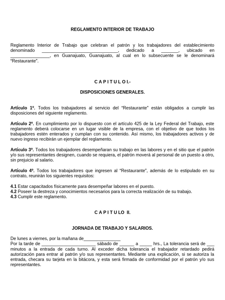 Reglamento Interior de Trabajo | PDF | Salario | Business