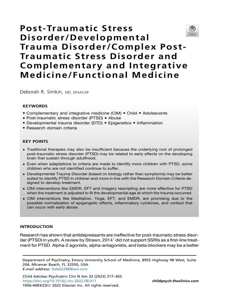 PTSD Developmental Trauma Disorder Complex PTSD and Complementary and Integrative Medicine ...