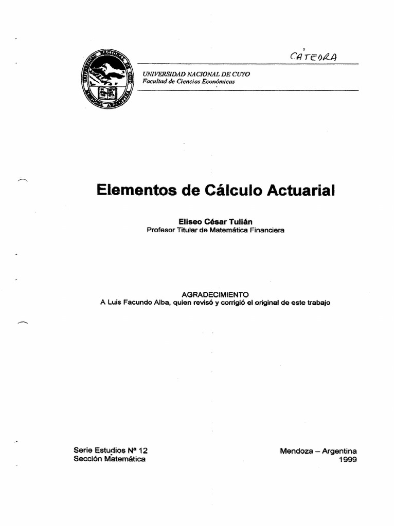 04 - 1° Lectura - Elementos de Cálculo Actuarial | PDF