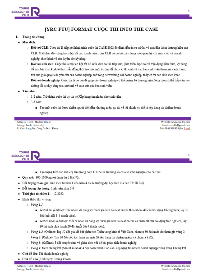 Yrc Ftu Format Cu C Thi Into The Case 2022 Final | PDF