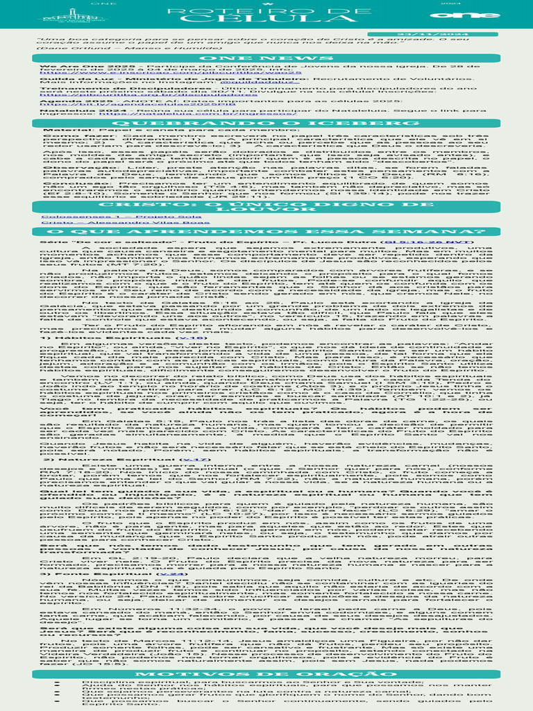 Roteiro-One-23.11.2024-1 | PDF | Jesus | Oração
