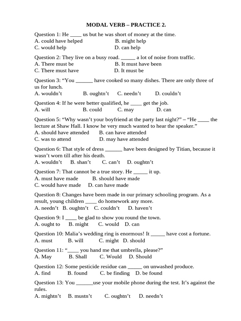MODAL VERB - Practice 2 | PDF