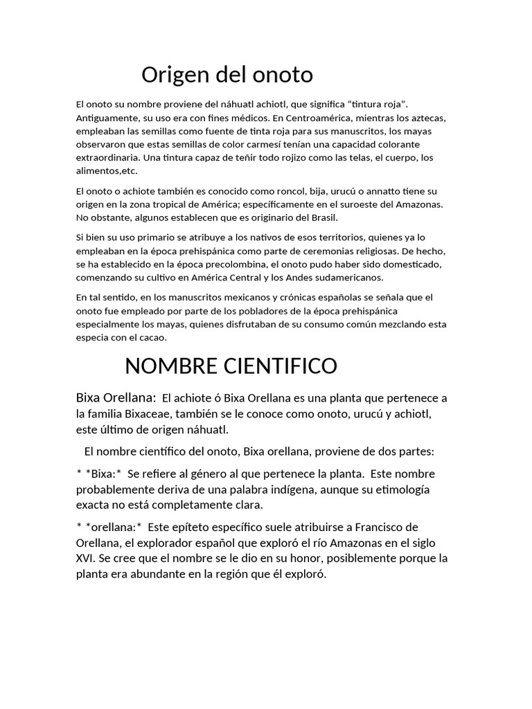 Origen y usos del onoto (Bixa orellana) | PDF | Alimentos | Cocina
