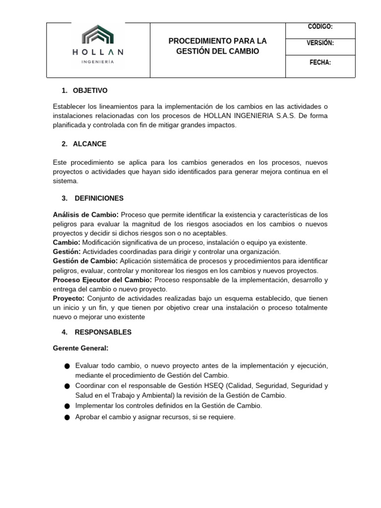 P023 Procedimiento Gestion Del Cambio | PDF | Business