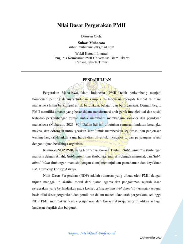 Nilai Dasar Pergerakan NDP PMII | PDF