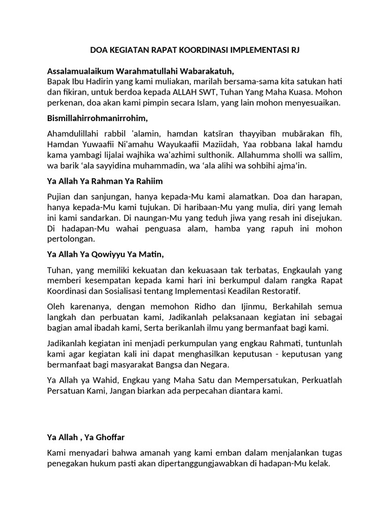 Doa Rapat Koordinasi Rj | PDF