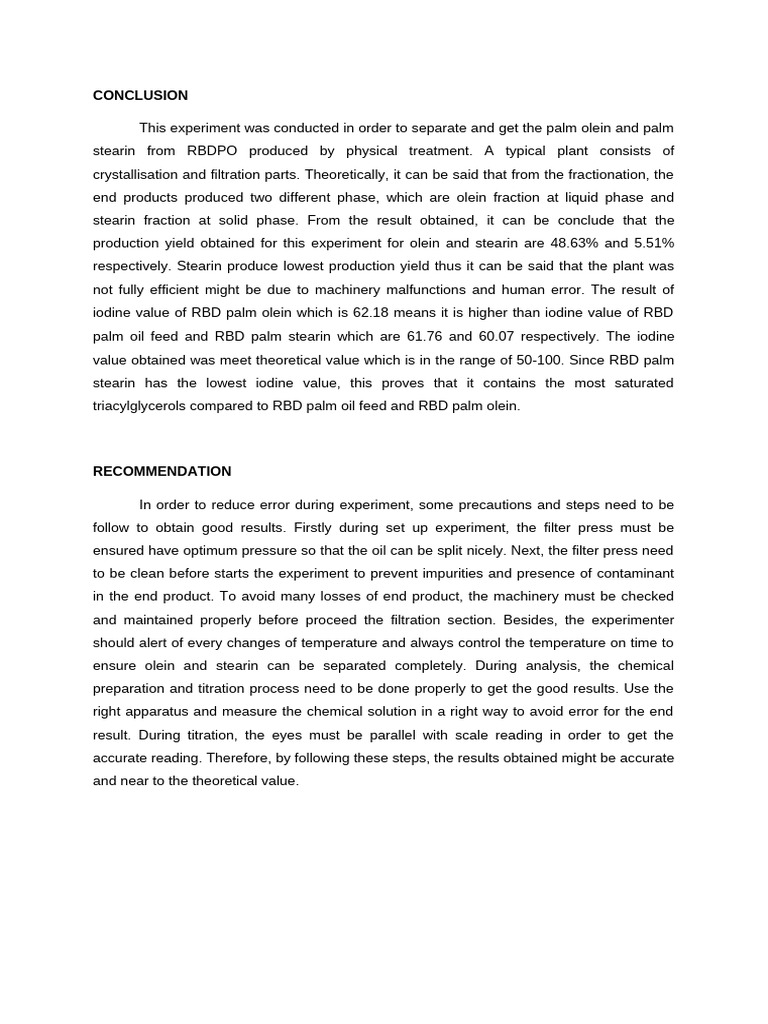 Dry Fractionation of RBD Palm Oil Results | PDF